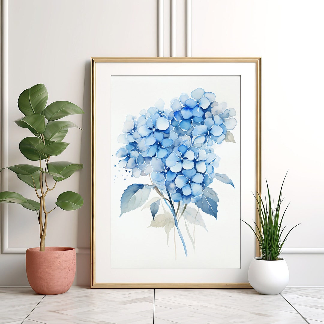 Blue Hydrangea Watercolor Print: Floral Botanical Wall Art, Vintage ...