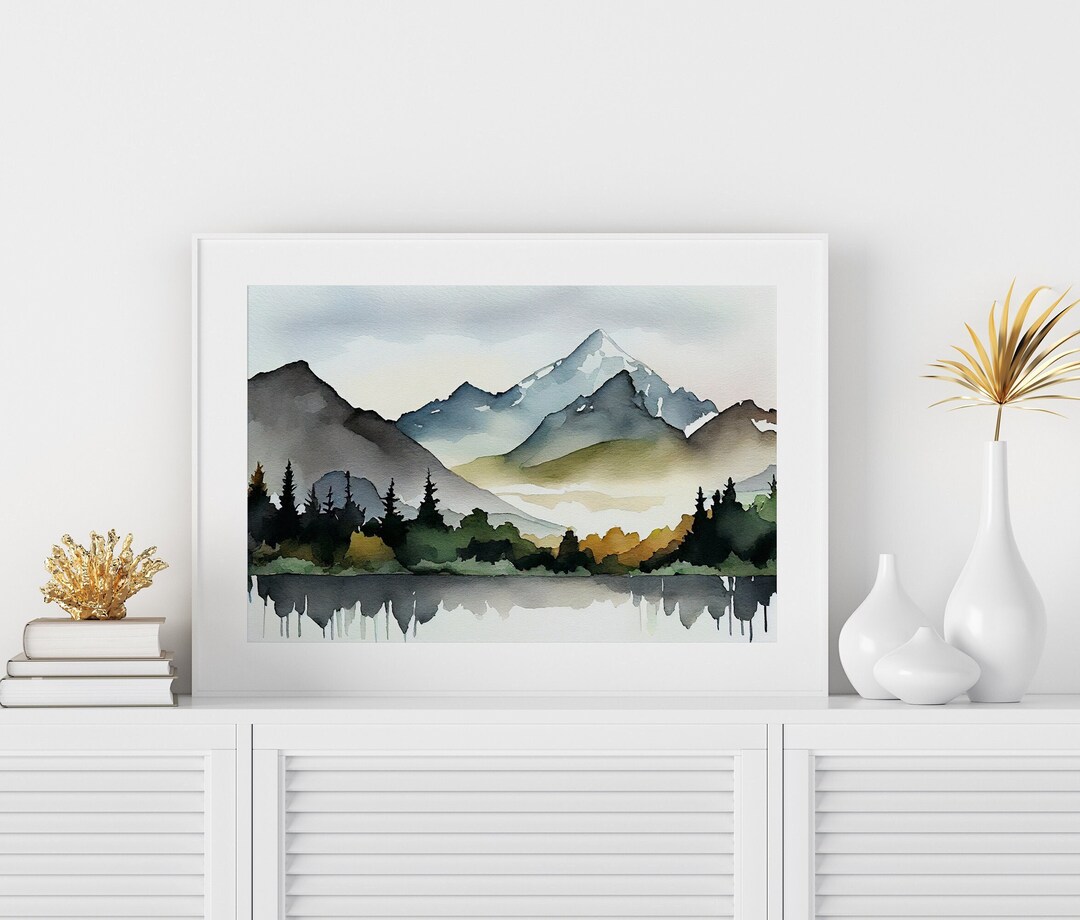 Watercolor Mountain Landscape Art Print: Abstract Nature Wall Decor ...
