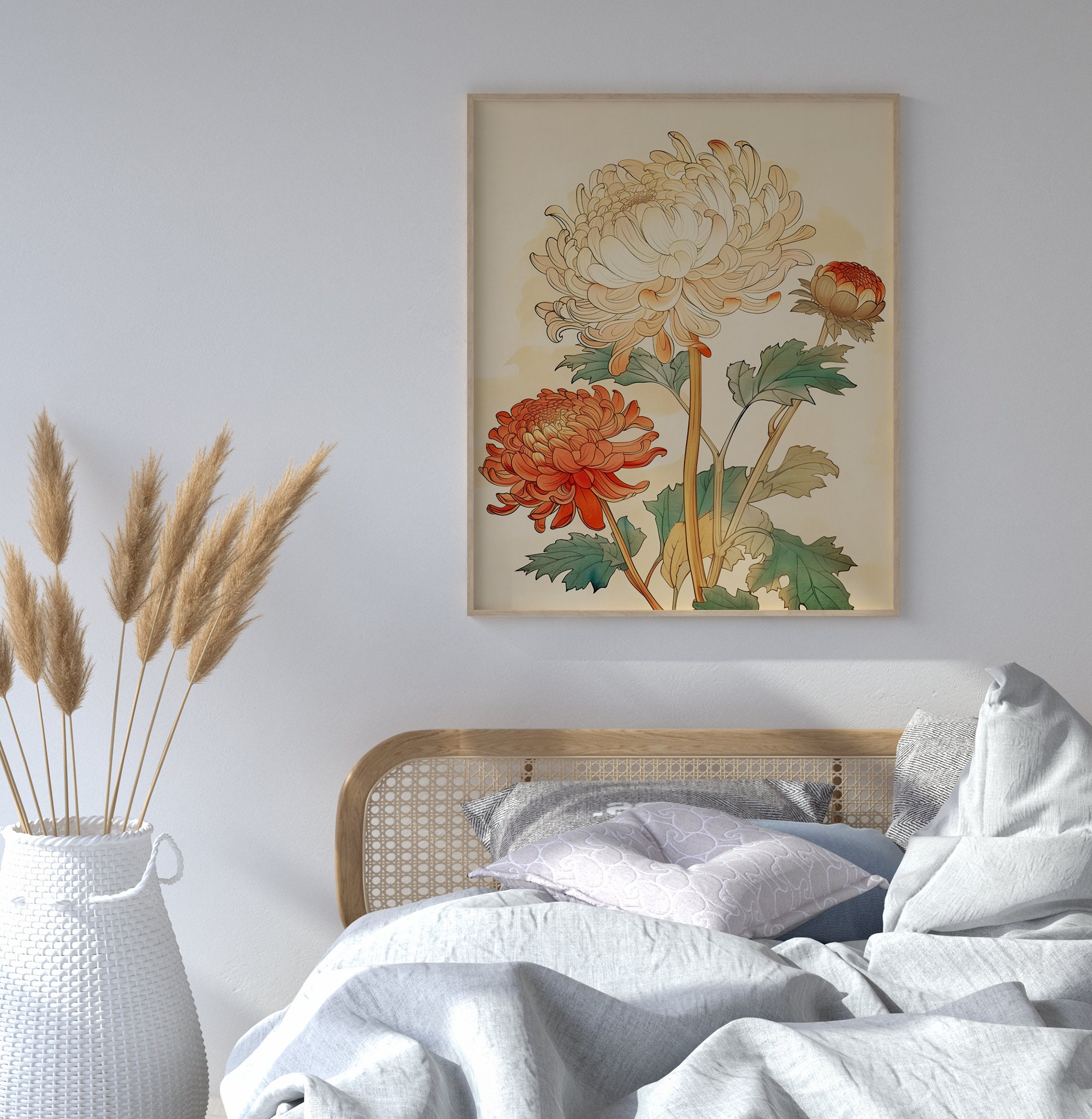 Vintage Japanese Floral Art Print: Japandi Botanical Decor Poster for ...