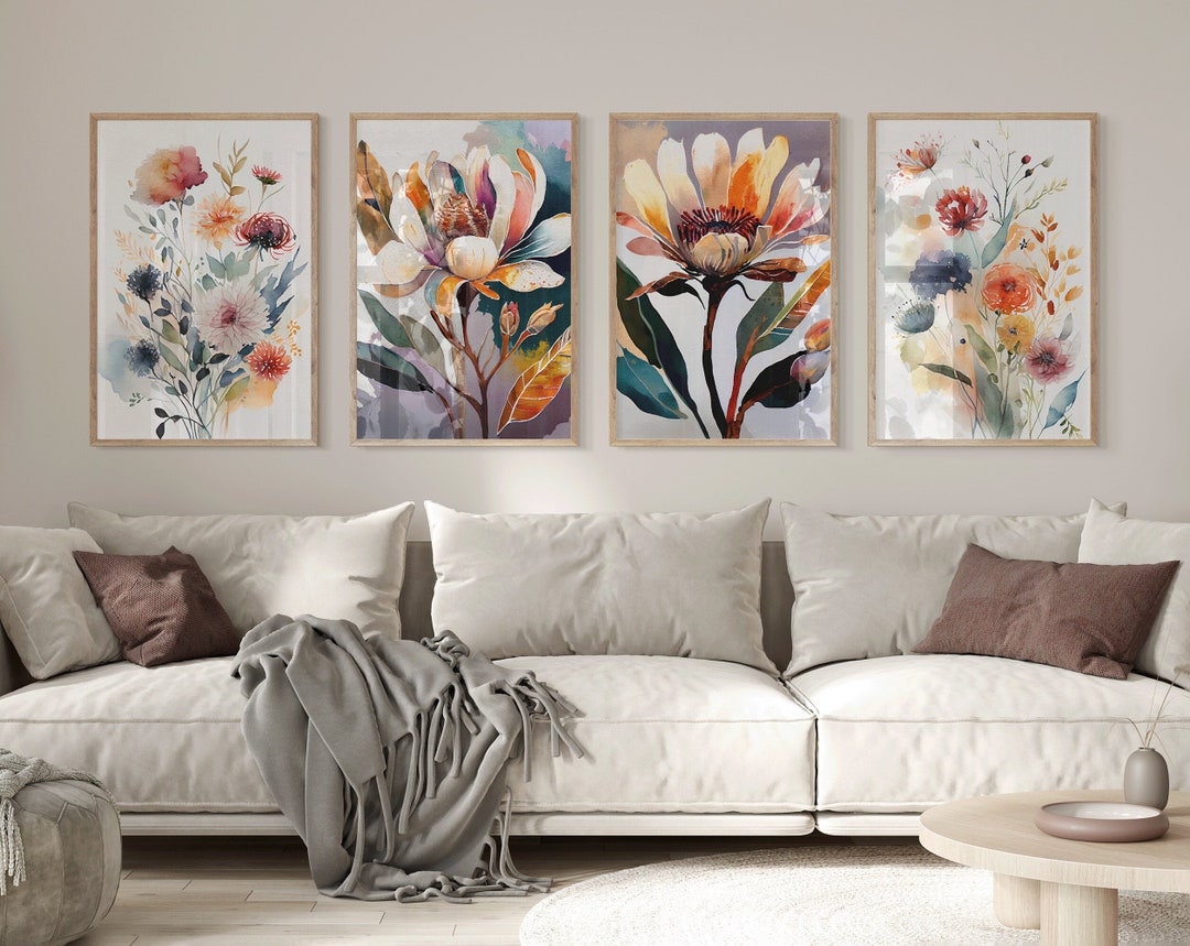 Bright Watercolor Floral Wall Art,4 Pc Botanical Art Prints,gallery ...