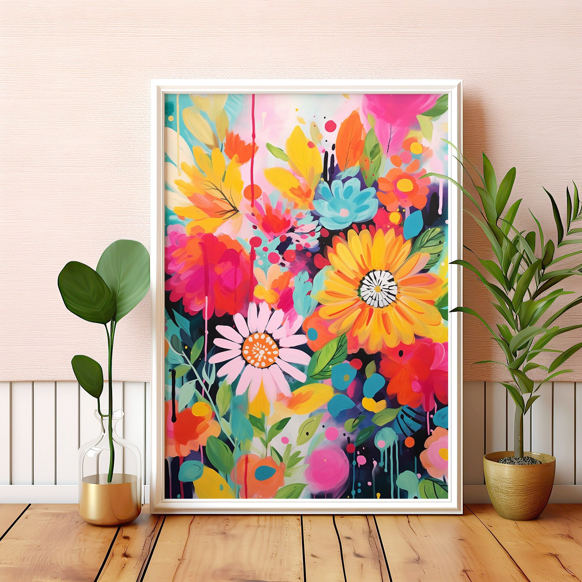 Colourful Modern Botanical Print Maximalist Wall Art Eclectic Poster ...