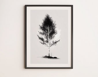 PRINTABLE Minimalist Birch Tree Poster Black and White Art - Etsy