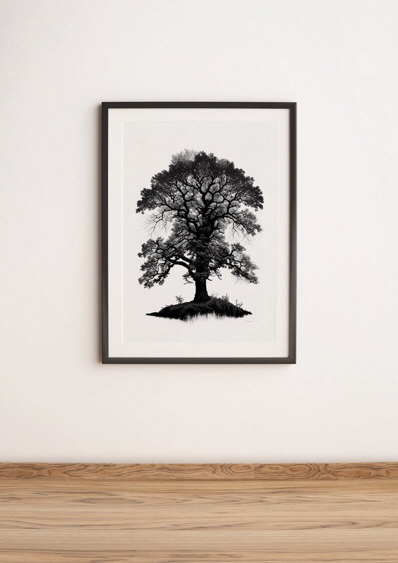 PRINTABLE Minimalist Oak Tree Poster - Black and White Art - Etsy