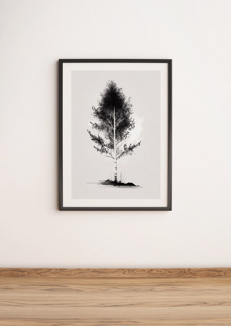 PRINTABLE Minimalist Birch Tree Poster Black and White Art - Etsy