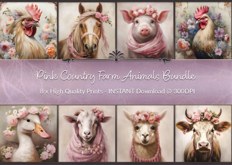 Rustic Farmhouse Wall Art - Printable Animal Prints - Cow, Rooster, Pig ...