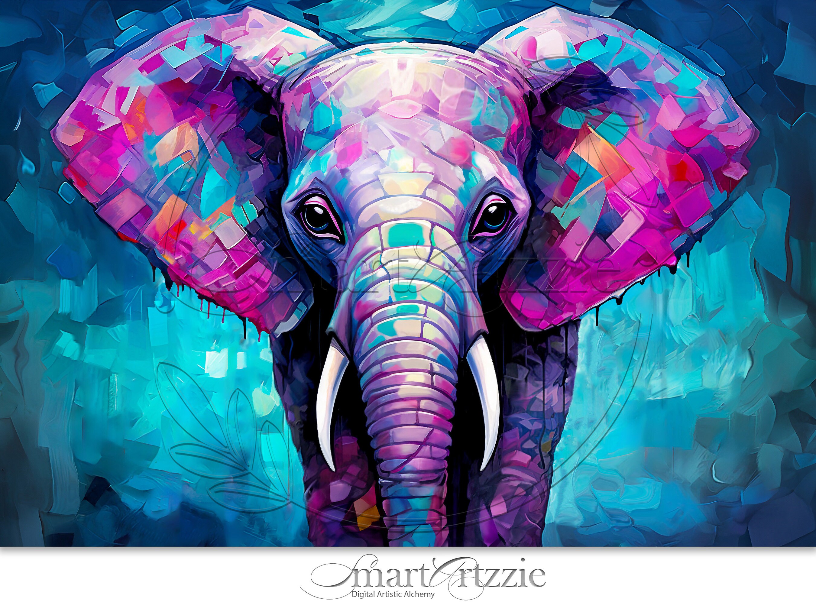 Vibrant Elephant Art Print - Abstract Wildlife Decor, Modern Safari ...