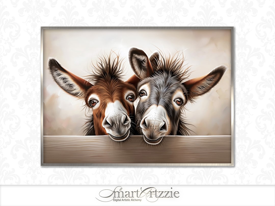 Donkey Duo Art Print: Whimsical Farmhouse Decor (digital Download) - Etsy