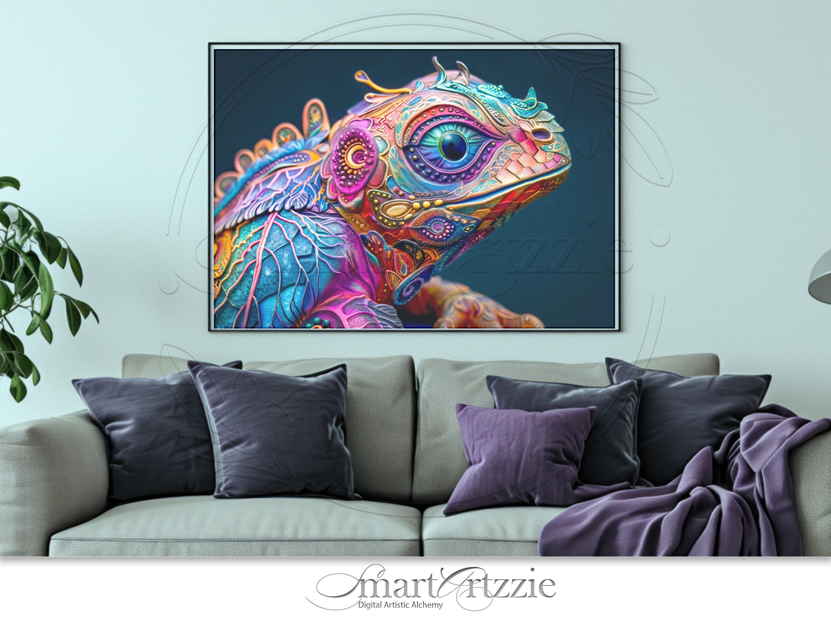 Psychedelic Lizard Art Print Vivid Reptile Illustration, Fantasy ...