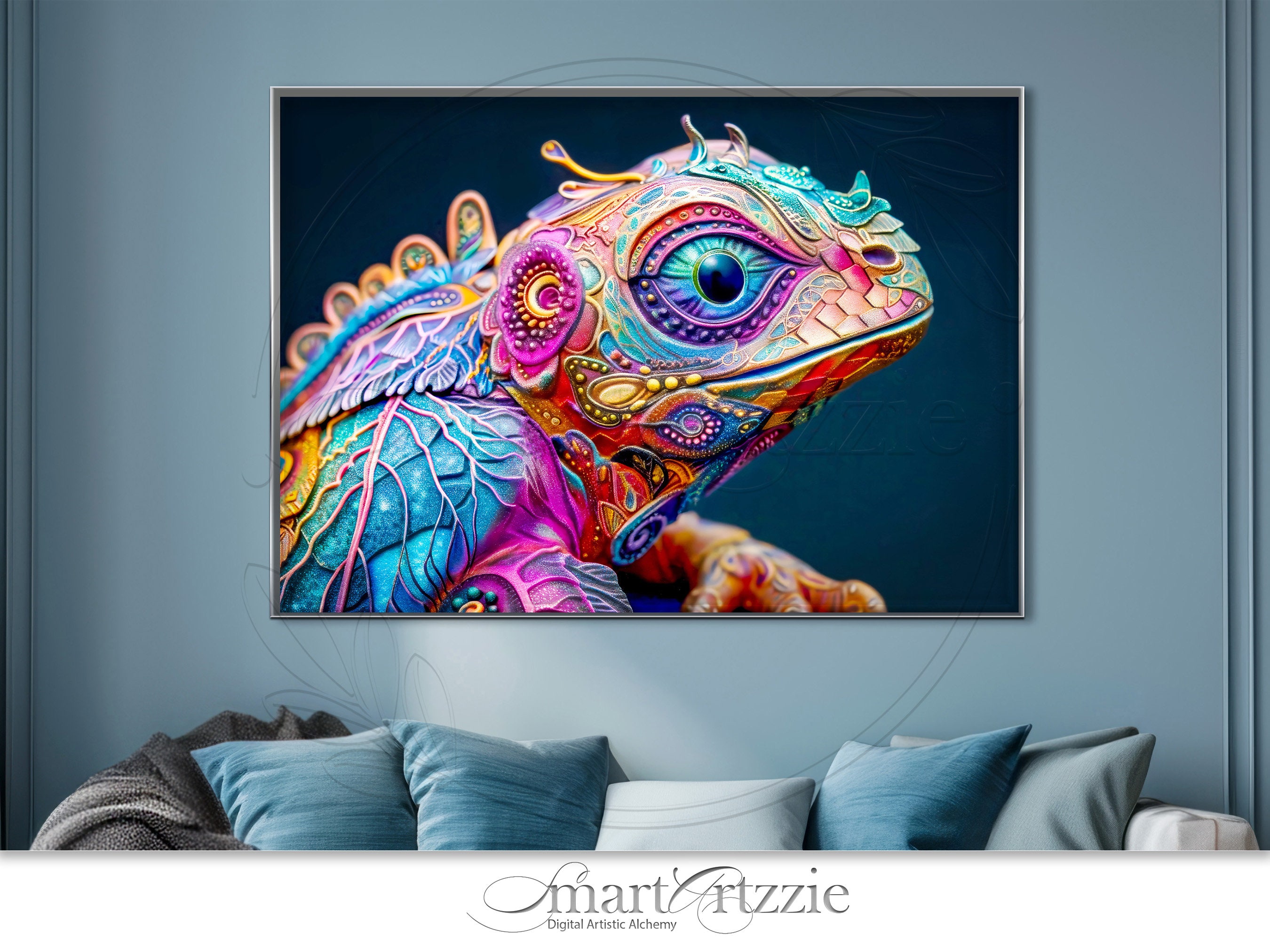 Psychedelic Lizard Art Print Vivid Reptile Illustration, Fantasy ...