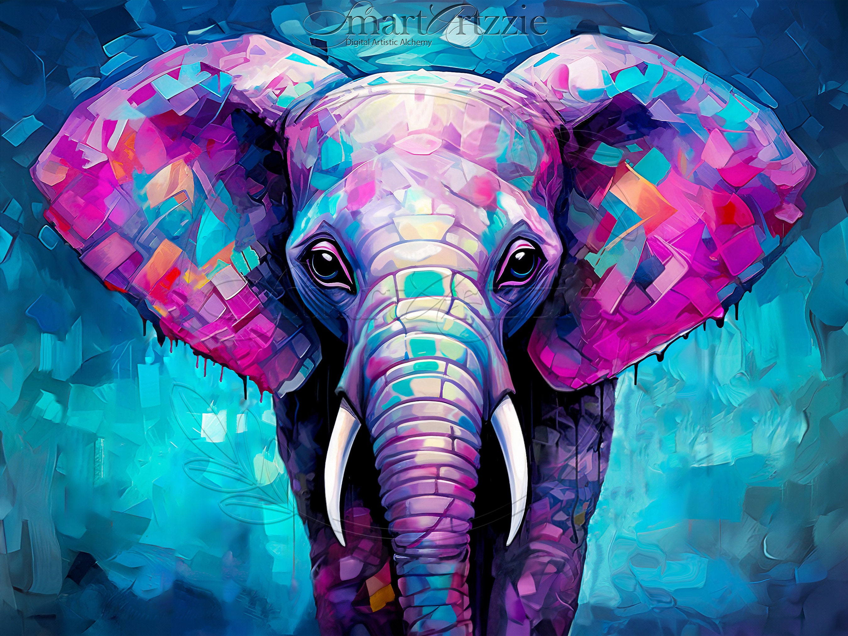Vibrant Elephant Art Print Abstract Wildlife Decor, Modern Safari ...