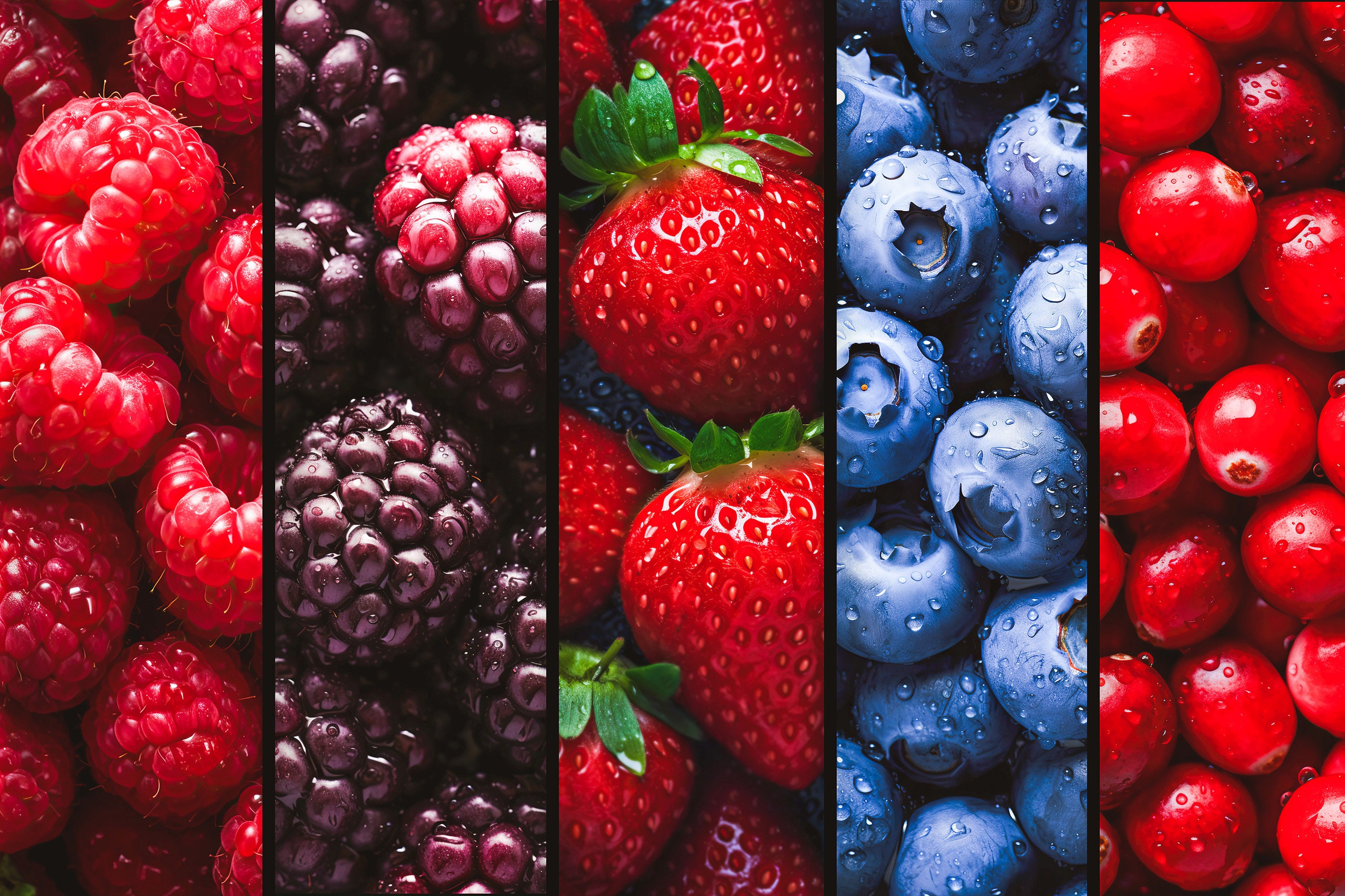Berries Print Set Kitchen Wall Art Close up Macro Food Stock ...