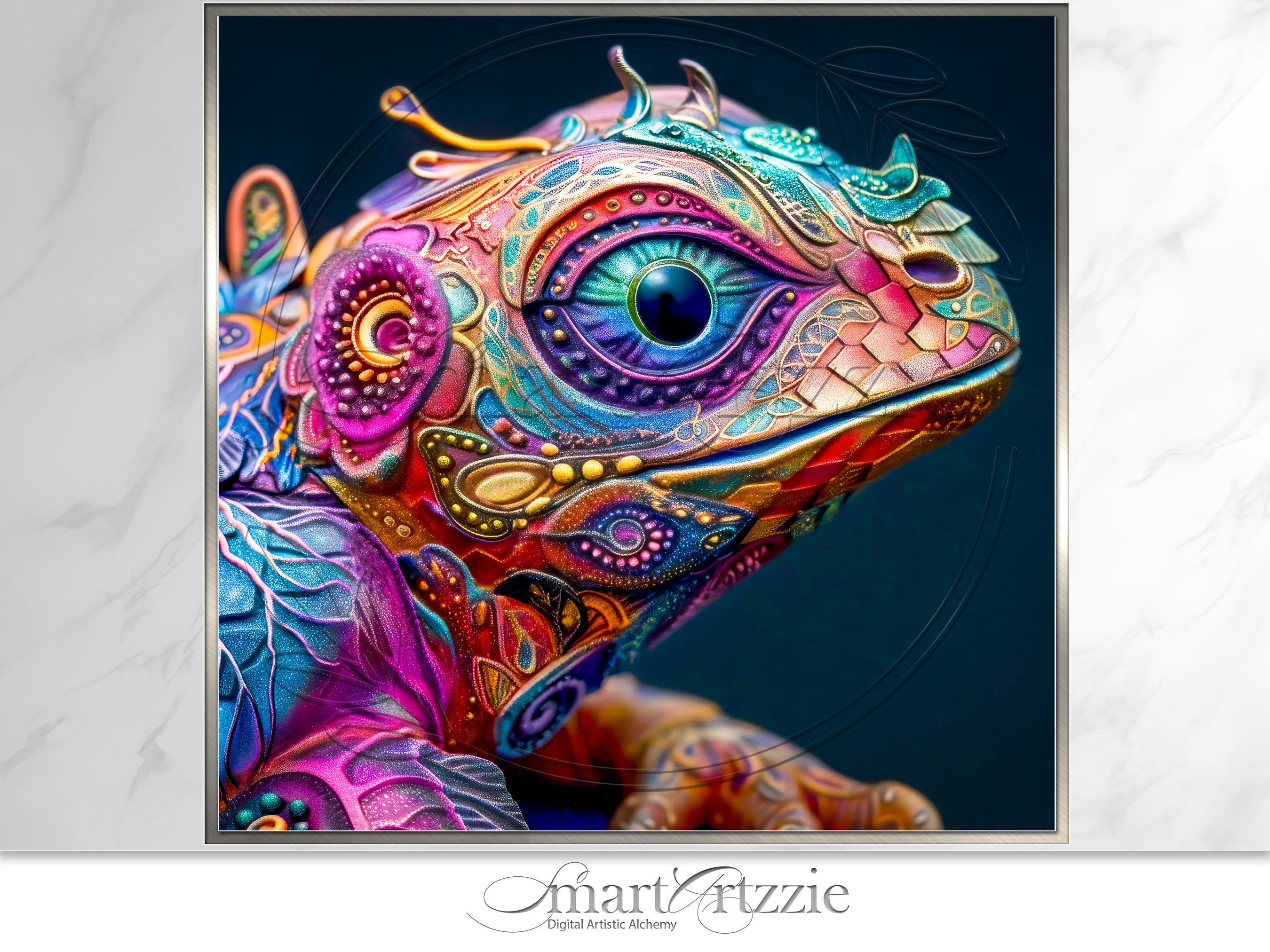 Psychedelic Lizard Art Print Vivid Reptile Illustration, Fantasy ...