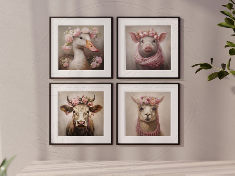 Rustic Farmhouse Wall Art - Printable Animal Prints - Cow, Rooster, Pig ...