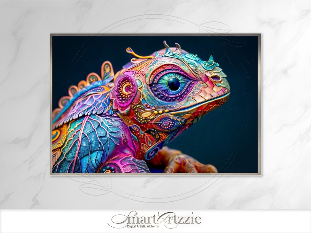 Psychedelic Lizard Art Print Vivid Reptile Illustration, Fantasy ...