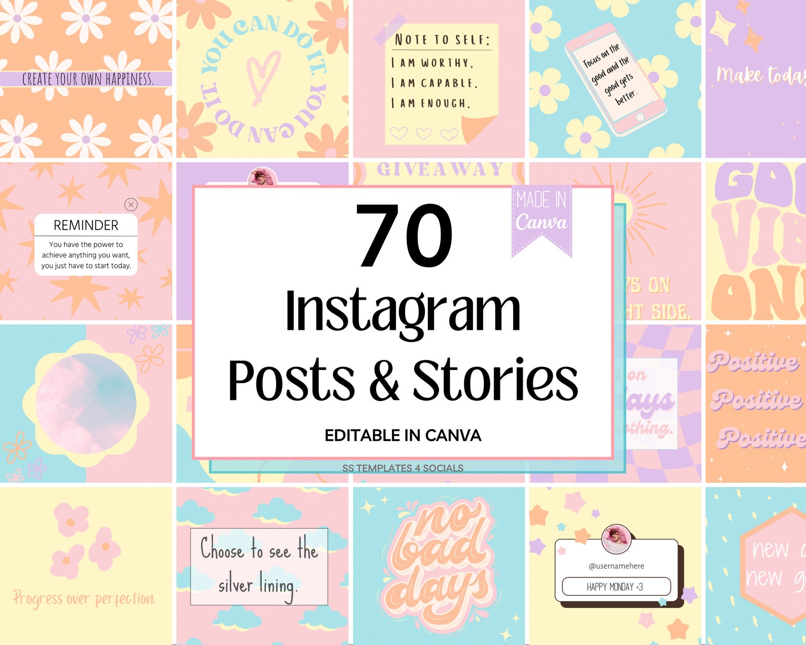 70 Instagram Templates Pastel | Instagram Post Templates Colorful ...