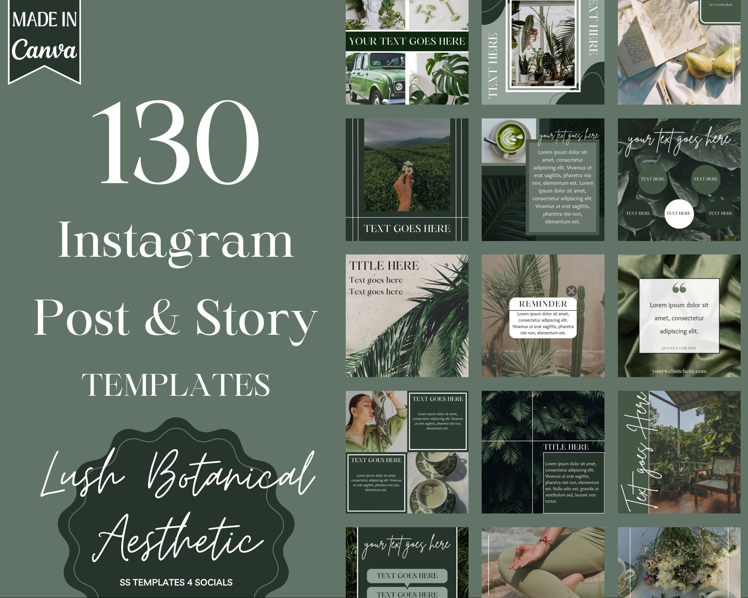 Instagram Templates Green Botanical Tropical Instagram Post Green ...