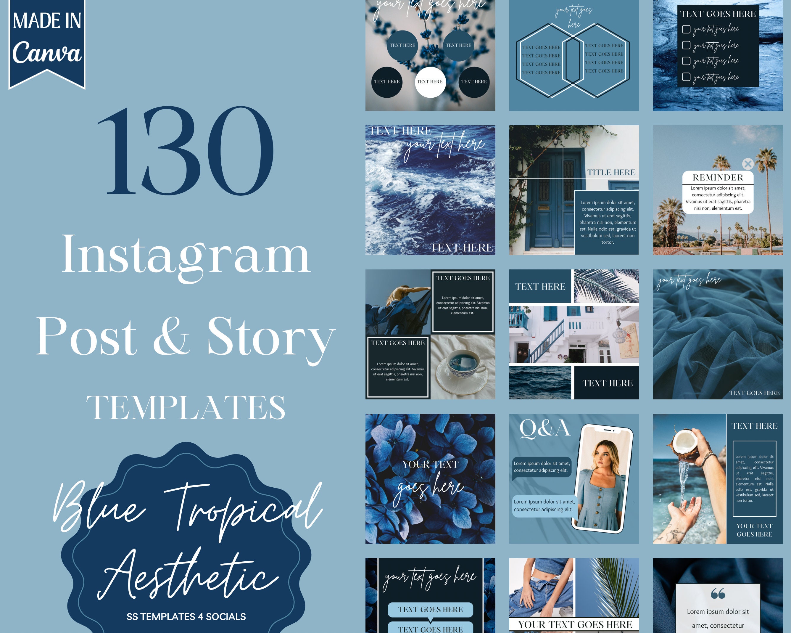 Instagram Templates Blue Tropical Blue Instagram Post Blue - Etsy