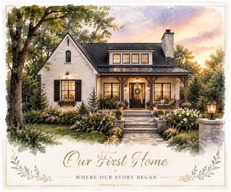 Custom Watercolor House Portrait | First Home Keepsake Print - Etsy