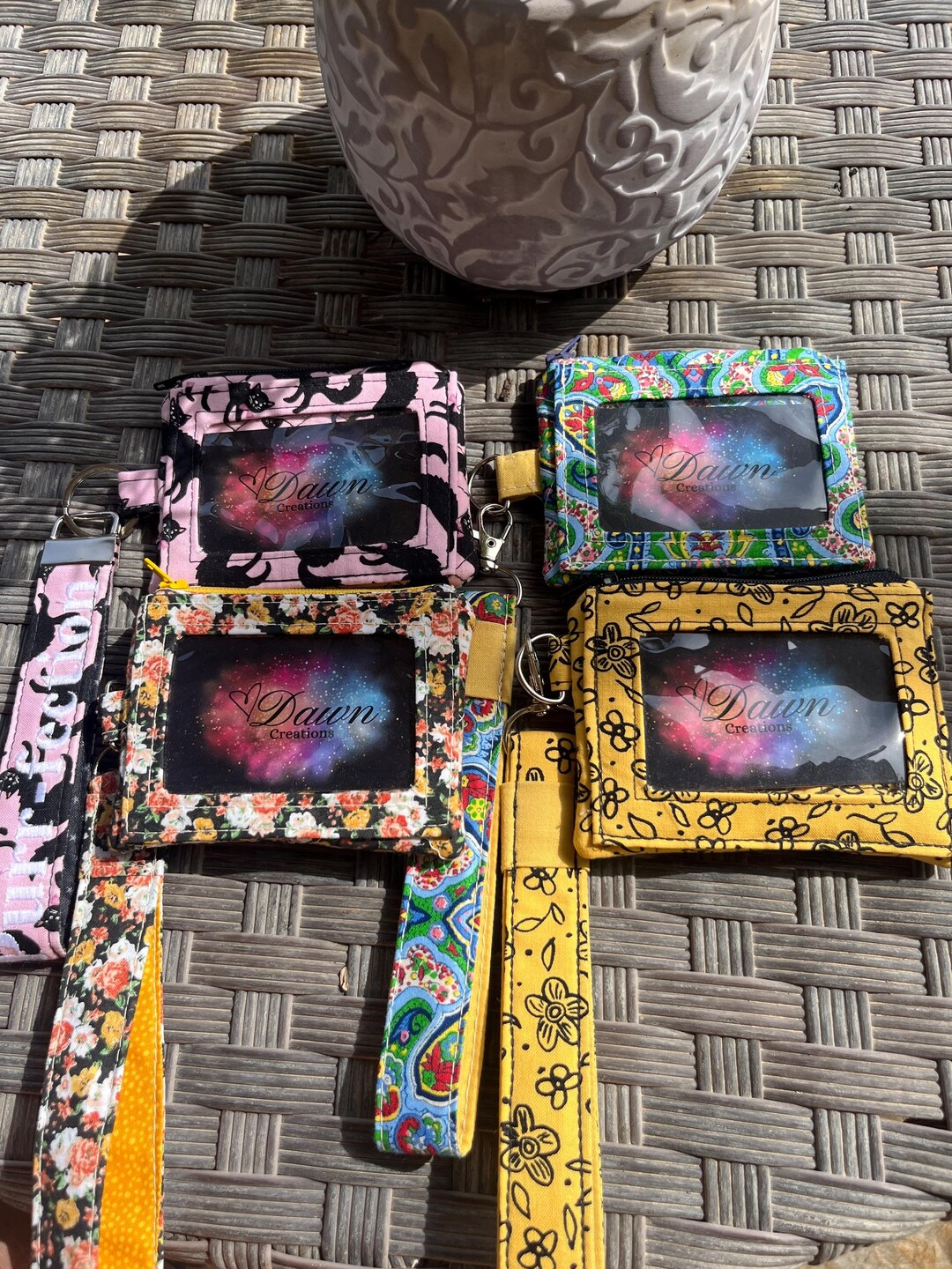 ID Badge Wallet + Wristlet Set Handmade Zippered Wallet Keychain Combo ...