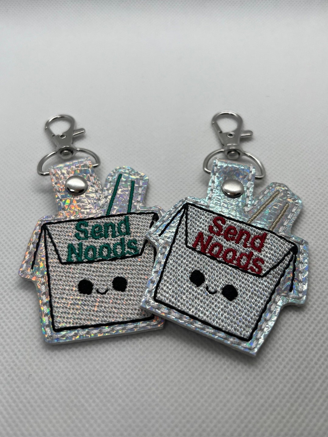 Send Noods Embroidered Keychain: Funny Iridescent Vinyl Key Fob - Etsy