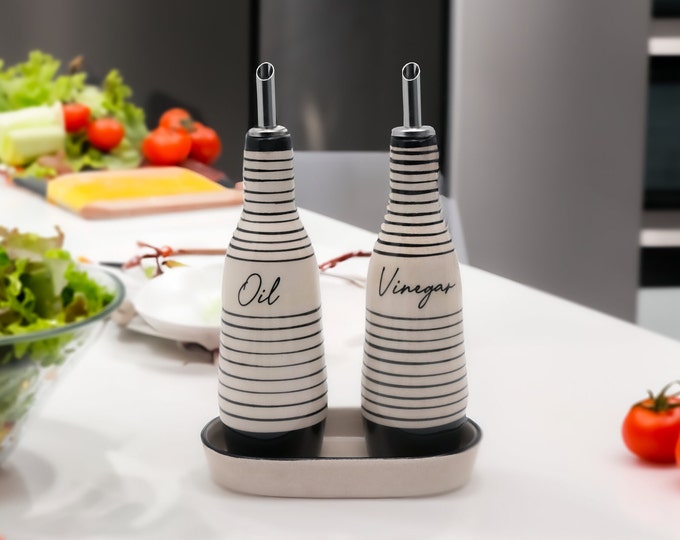 Ceramic Oil and Vinegar Dispenser Set, Ceramic Cruets for Oil and ...