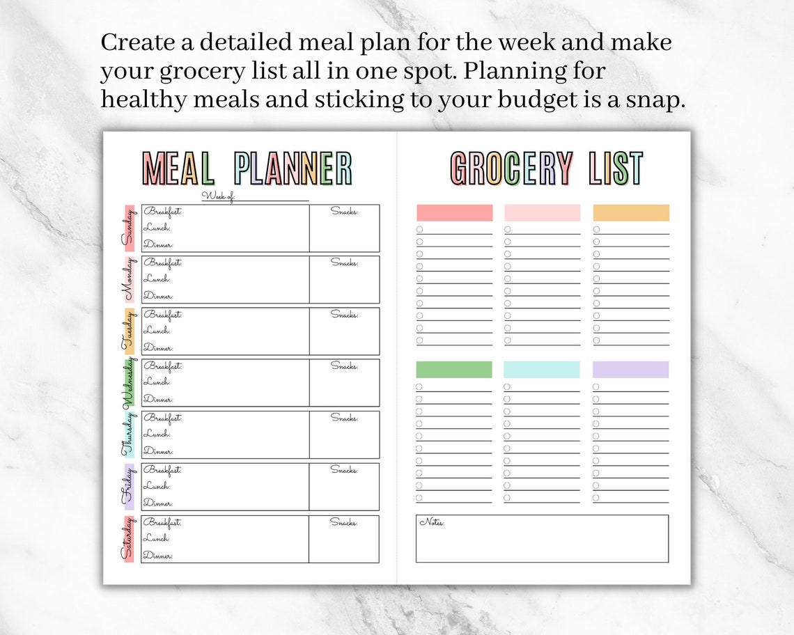 Weekly Meal Planner & Grocery List Printable PDF, Printable Meal ...