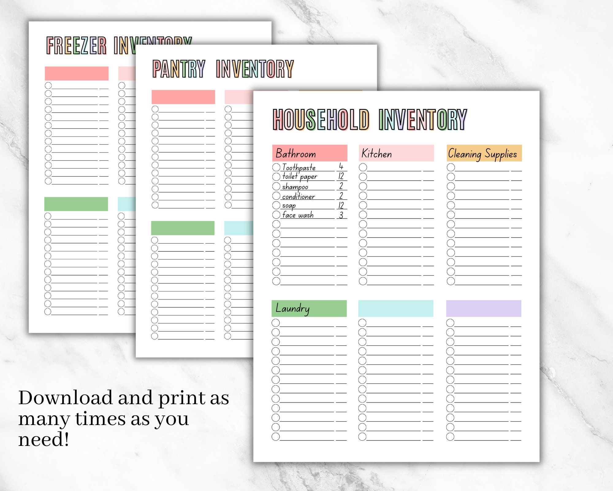 Printable Home Inventory Bundle, Freezer Inventory, Pantry Inventory ...