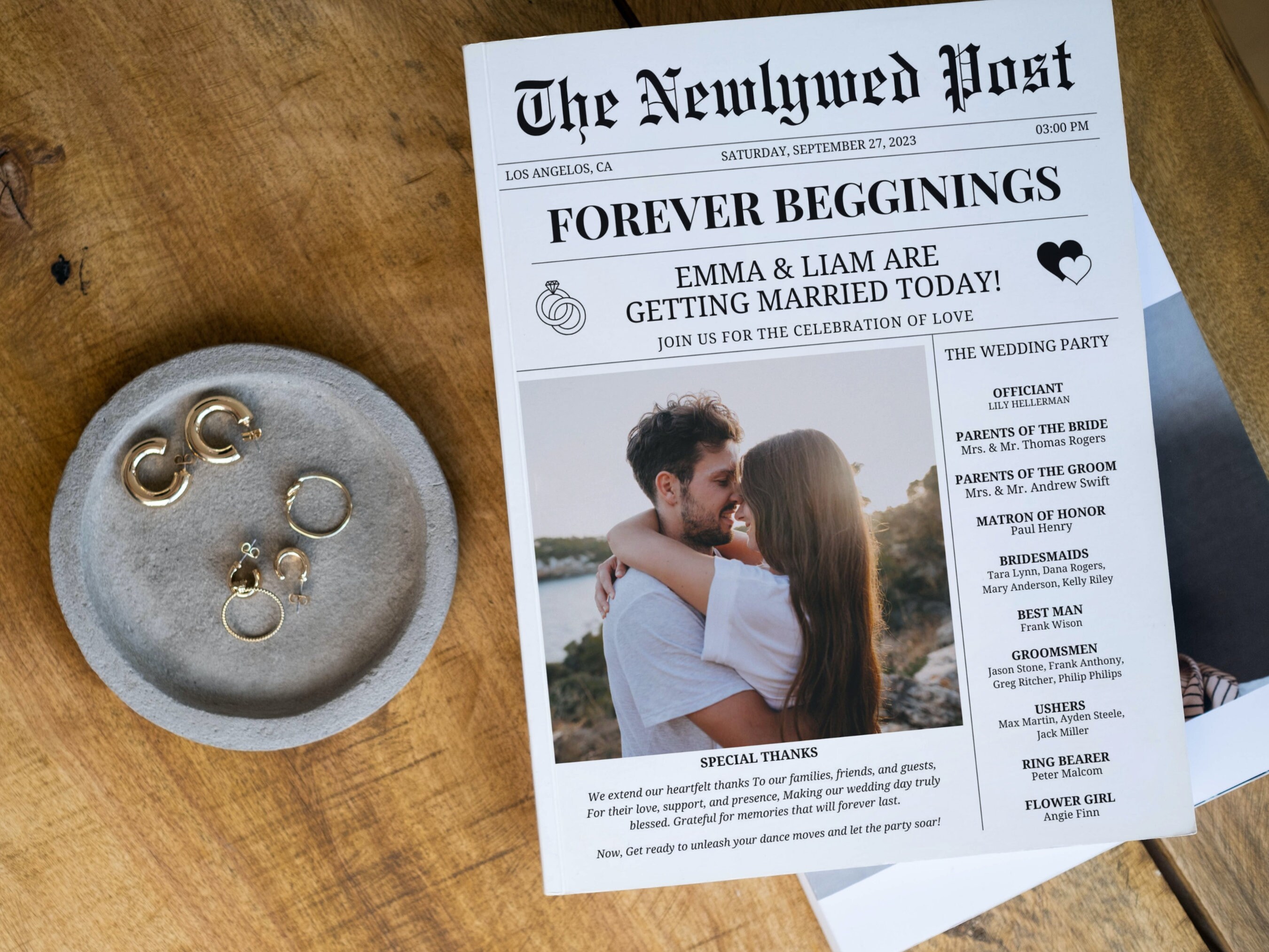 Folded Newspaper Wedding Program Template Canva Editable - Etsy