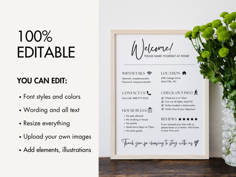 Editable Airbnb Welcome Guide Signage, Welcome Sign for Airbnb Hosts ...