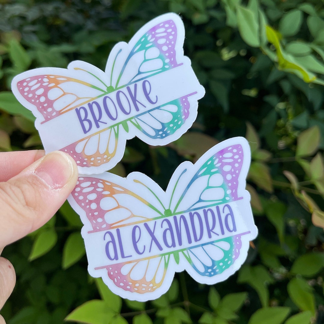 Customized Watercolor Butterfly Name Sticker - Butterfly - Personalized ...