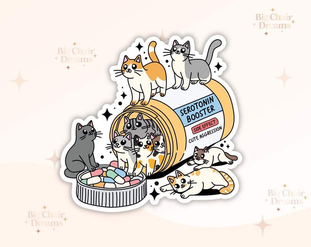 Serotonin Booster Cat Sticker - Emotional Support - Cat Love ...