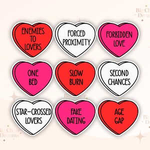 Book Trope Candy Heart Stickers Set - Valentine's Hearts Stickers ...