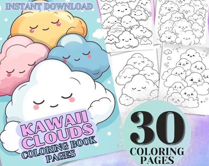 30 Kawaii Clouds Coloring Pages Cute Coloring Pages for Kids and Adults ...