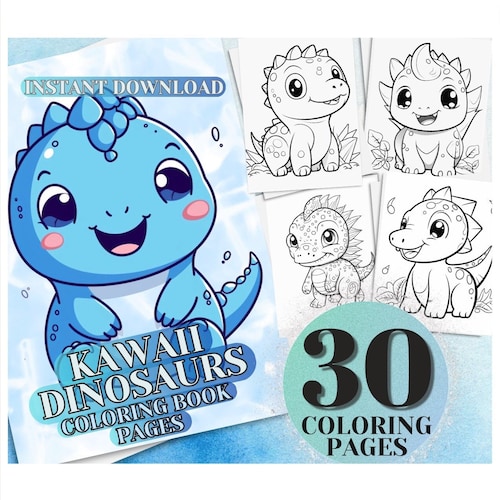 30 Kawaii Dinosaur Fantasy Coloring Pages / Instant Download - Etsy