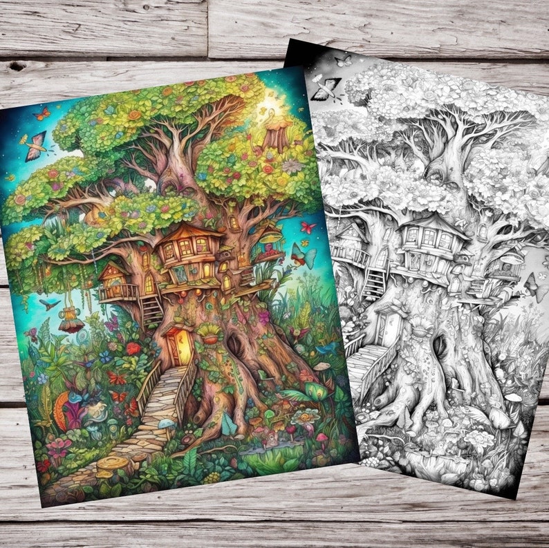 30 Enchanted Treehouse Coloring Book Print Adults and Kids - Etsy
