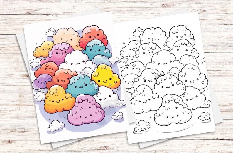 30 Kawaii Clouds Coloring Pages Cute Coloring Pages for Kids and Adults ...