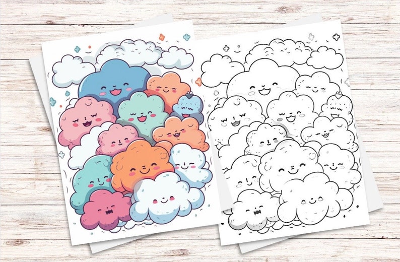 30 Kawaii Clouds Coloring Pages Cute Coloring Pages for Kids and Adults ...