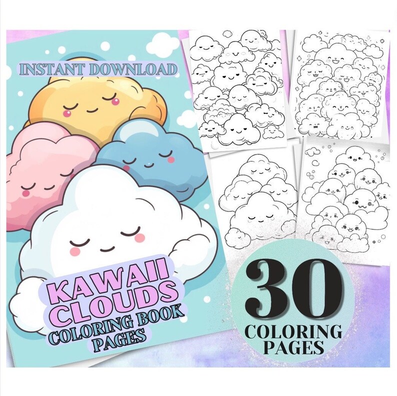 30 Kawaii Clouds Coloring Pages Cute Coloring Pages for Kids and Adults ...