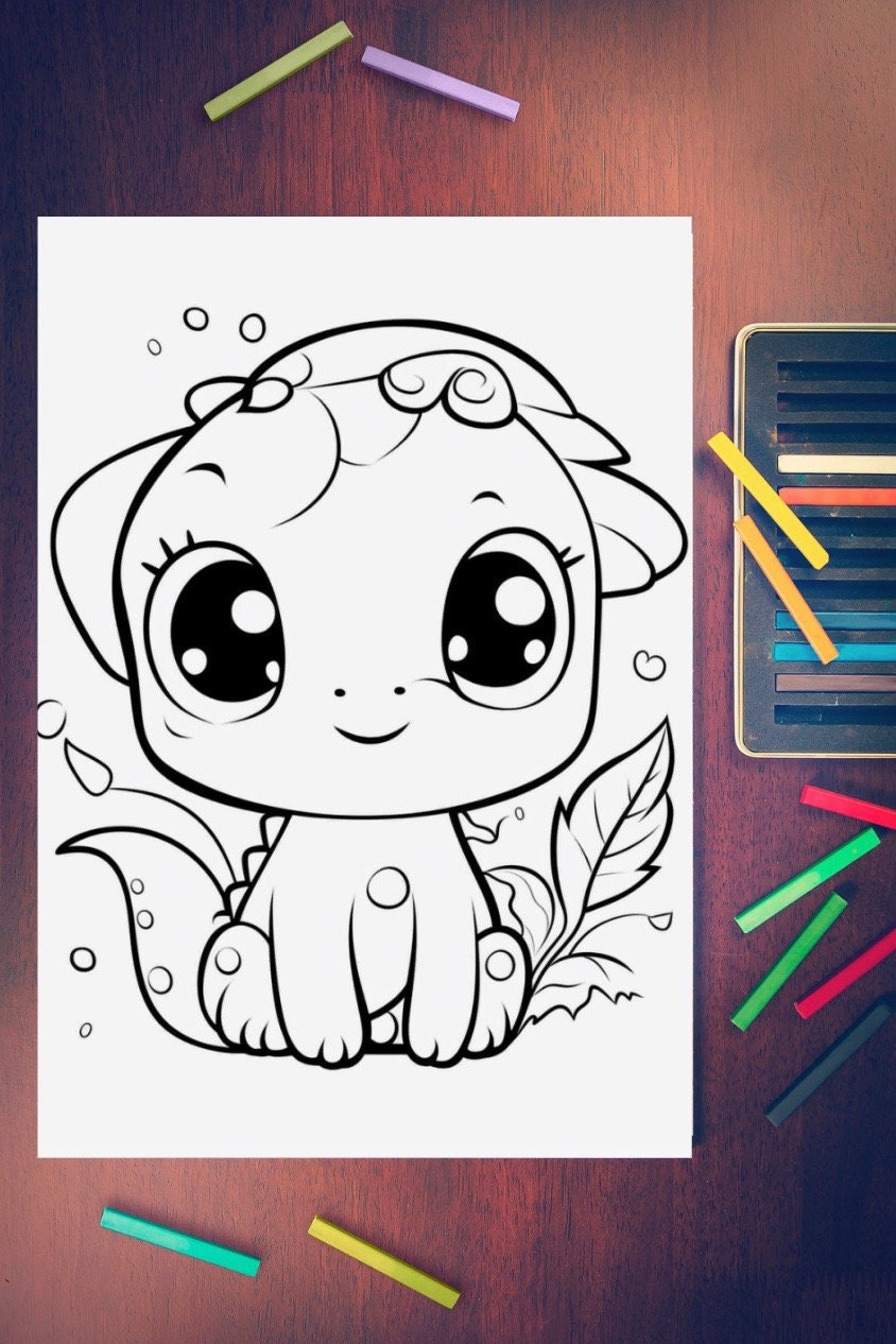 30 Kawaii Dinosaur Fantasy Coloring Pages / Instant Download Coloring ...