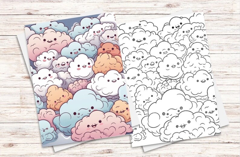 30 Kawaii Clouds Coloring Pages Cute Coloring Pages for Kids and Adults ...