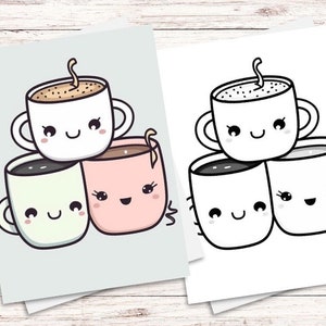 Kawaii Coffee Coloring Pages 60 Pages Cute Coloring Pages for Kids and ...