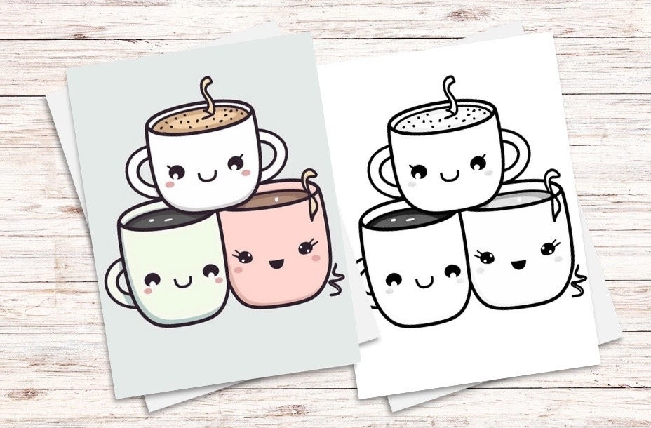 Kawaii Coffee Coloring Pages 60 Pages Cute Coloring Pages - Etsy