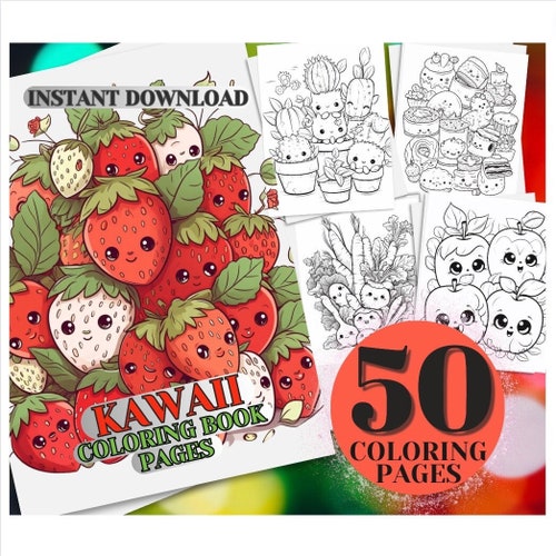 50 Kawaii Cute Coloring Page Book Adults Kids Instant - Etsy