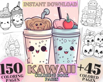 Kawaii Coloring Book 150 Pages Cute Coloring Pages for Kids and Adults ...