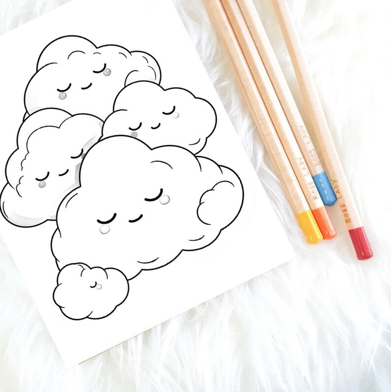 30 Kawaii Clouds Coloring Pages Cute Coloring Pages for Kids and Adults ...