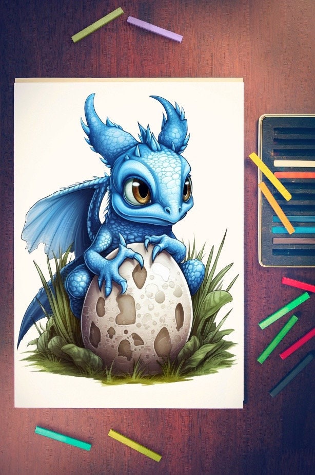 30 Baby Dragon Fantasy Coloring Page Book / Instant Download Grayscale ...