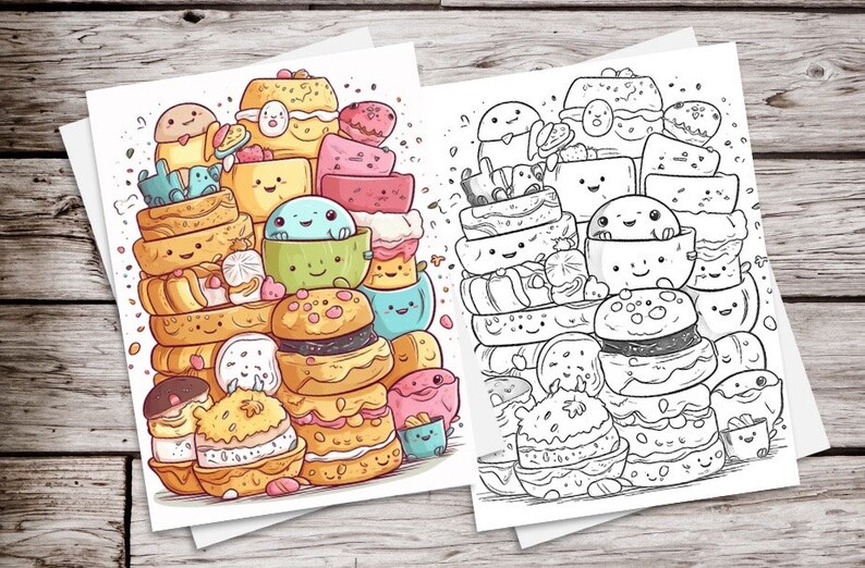 50 Kawaii Cute Coloring Page Book Adults Kids Instant - Etsy