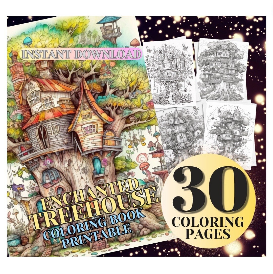 30 Enchanted Treehouse Coloring Book Print Adults and Kids - Etsy