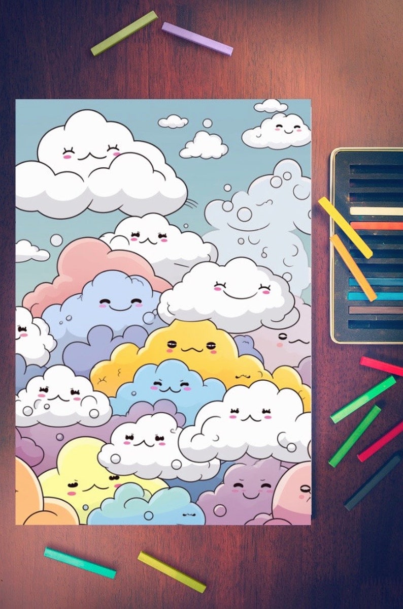 30 Kawaii Clouds Coloring Pages Cute Coloring Pages for Kids and Adults ...
