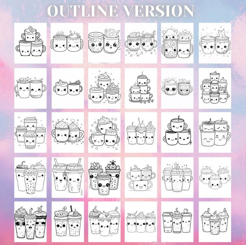 Kawaii Coffee Coloring Pages 60 Pages Cute Coloring Pages - Etsy